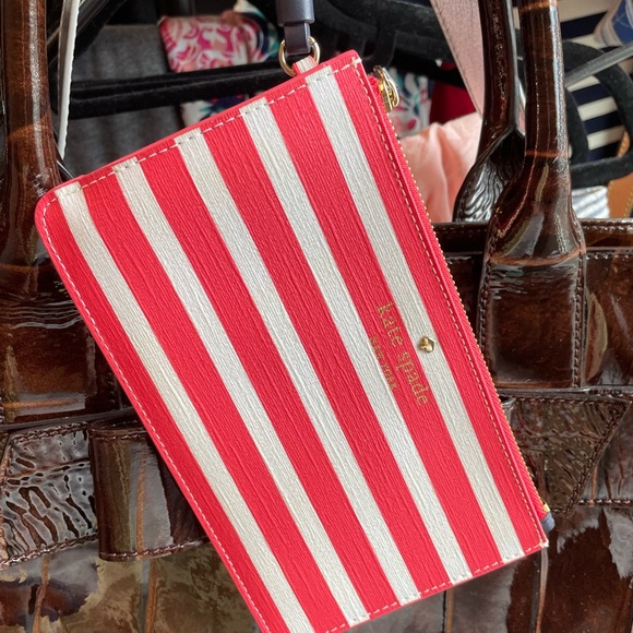 kate spade | Bags | Kate Spade Pink And White Striped Wristlet | Poshmark
